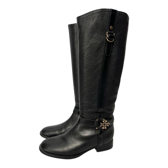 Tory Burch | Shoes | Tory Burch Elina Tall Riding Black Boot Pebble ...